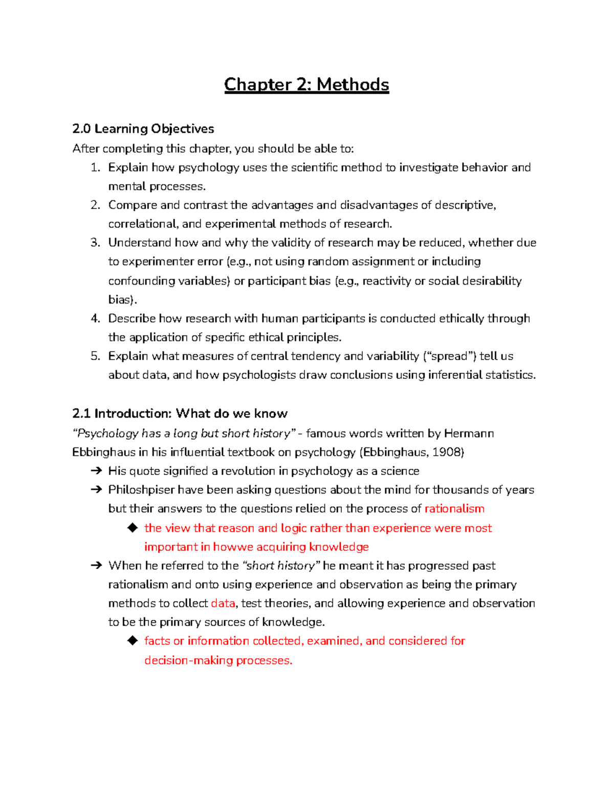 PSY 1101 Module Chapter 2 - Chapter 2: Methods 2 Learning Objectives ...
