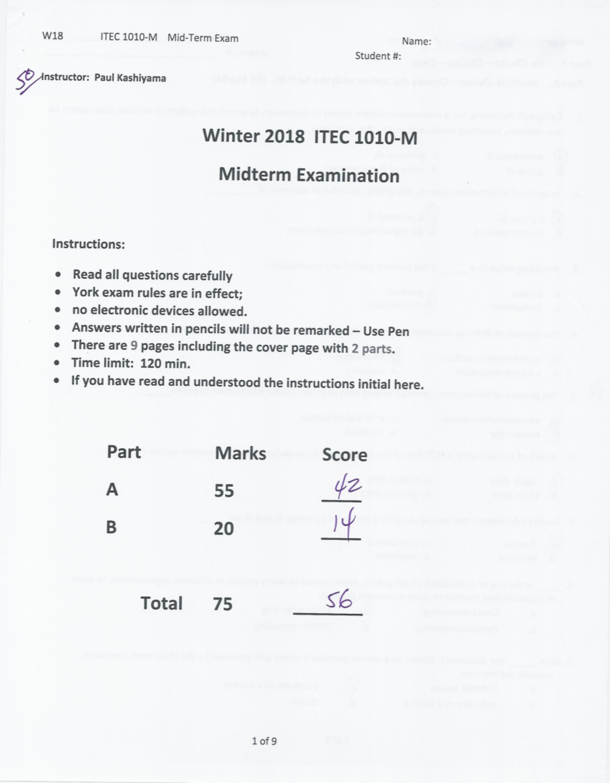 Midterm 7 August, questions - W18 ITEC 1010-M Mid-Term Exam Name ...