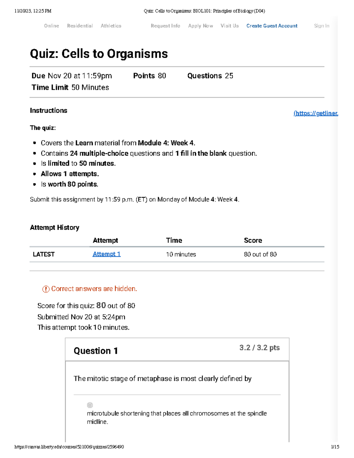 Quiz Cells to Organisms BIOL101 Principles of Biology (D04) - Skip to ...