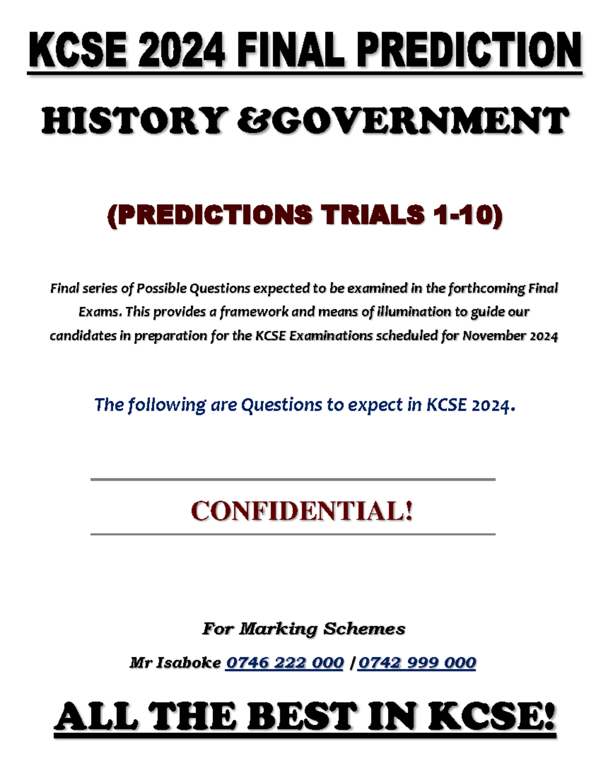 KCSE 2024 History Final Prediction - HISTORY &GOVERNMENT (PREDICTIONS ...