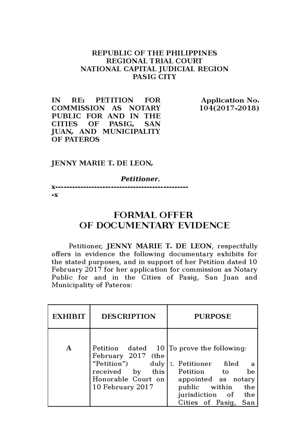 Notarial Petition - REPUBLIC OF THE PHILIPPINES REGIONAL TRIAL COURT ...