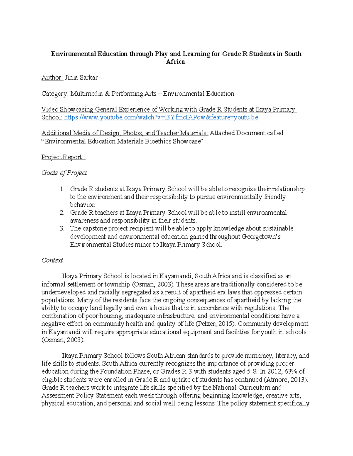 Project Report EE Bioethics Showcase 1 - Environmental Education ...