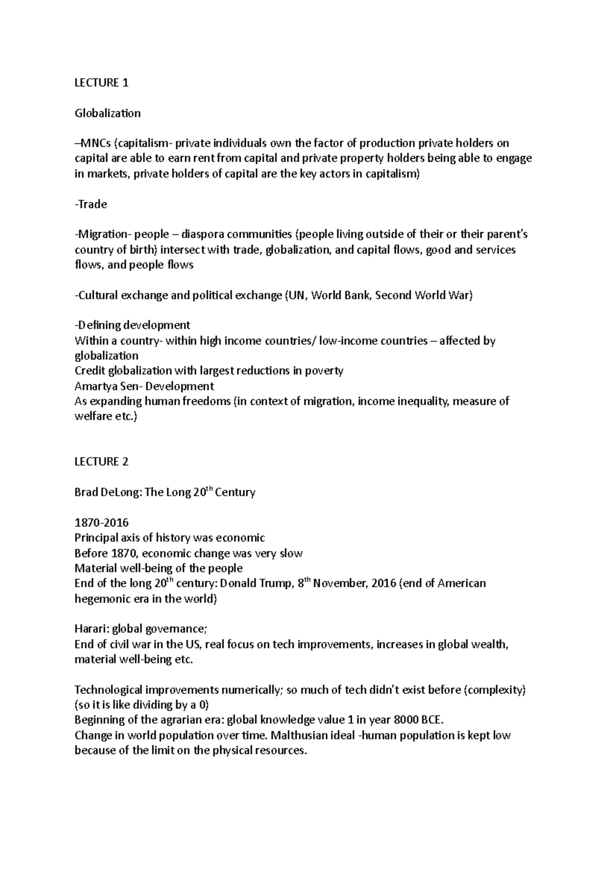 ECON 255 Notes - LECTURE 1 Globalization –MNCs (capitalism- private ...