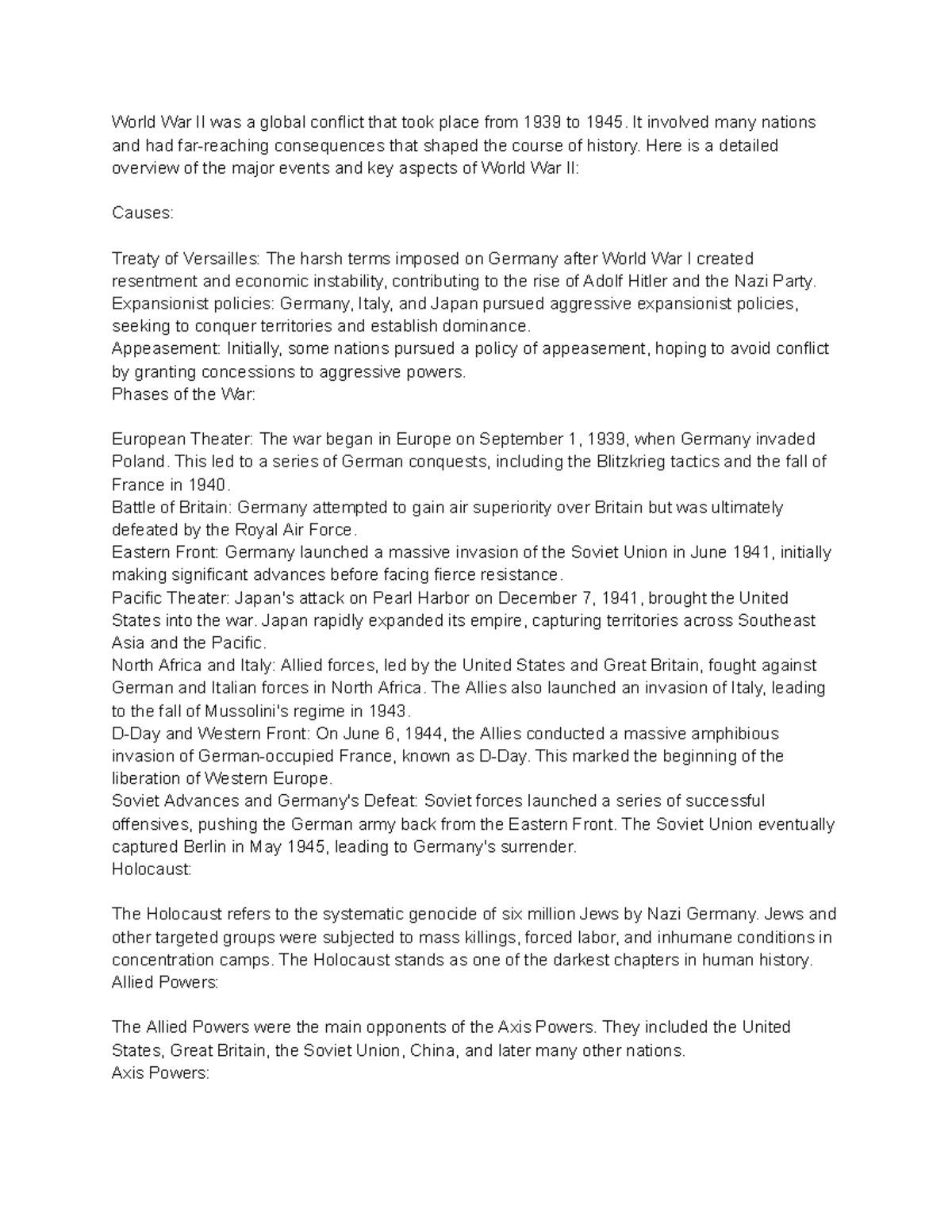 World War 2 Notes - World War II was a global conflict that took place ...