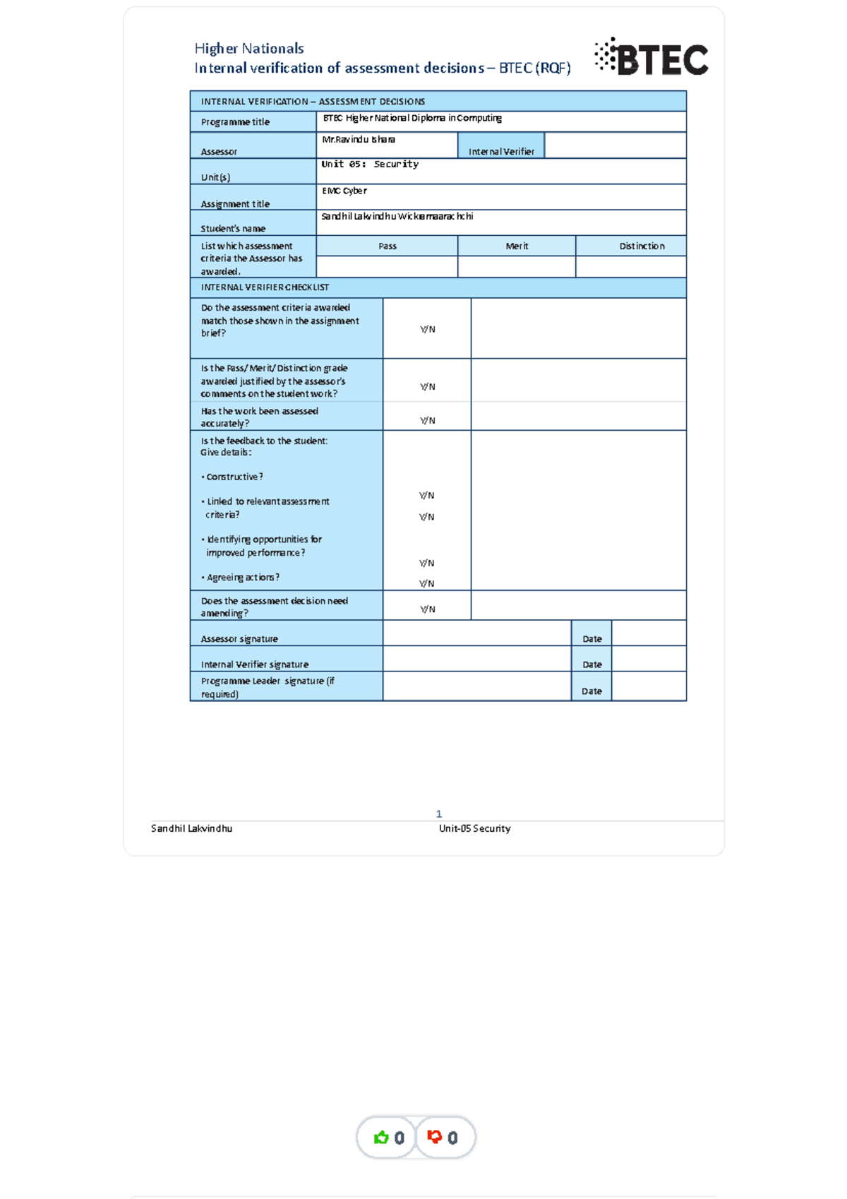 Security assignment sample - Higher Nationals Internal verification of ...