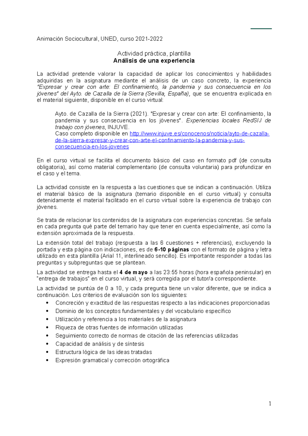 Plan educativo continuo , pec 2021/2022 - Animación Sociocultural, UNED, curso 2021- Actividad ...