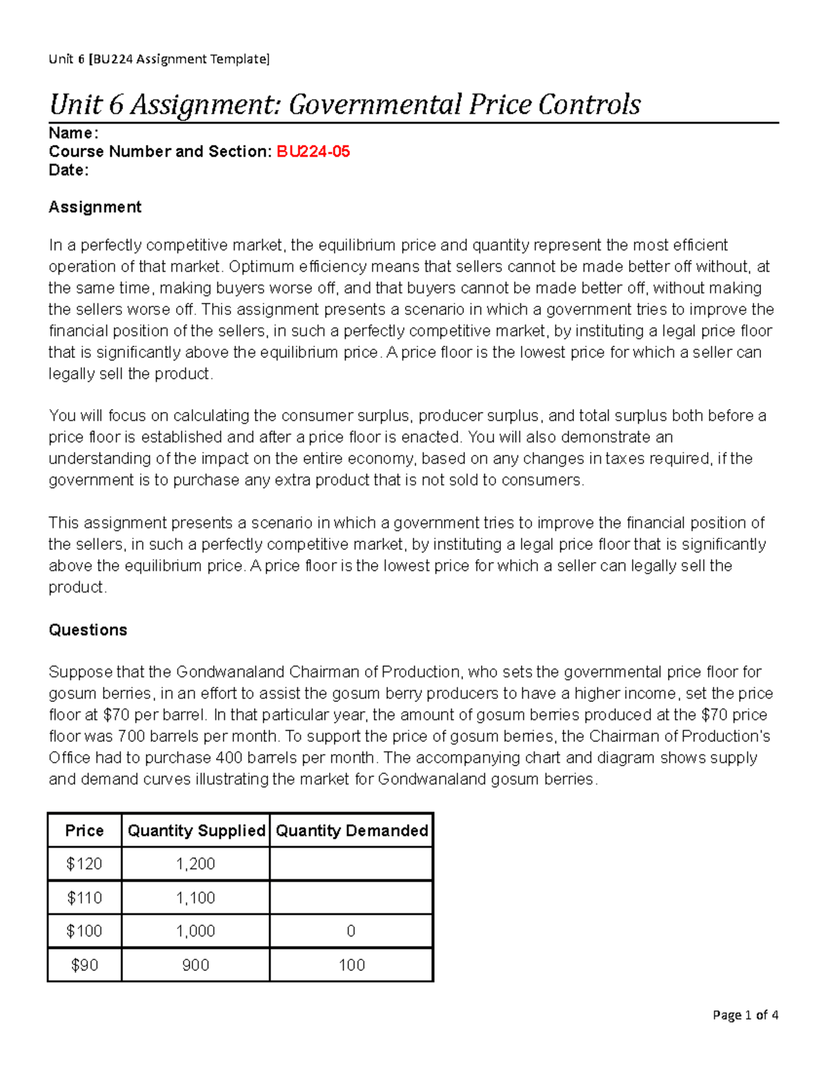 BU224 05 Unit 6 - Governmental Price Controls - Unit 6 Assignment: Governmental Price Controls ...