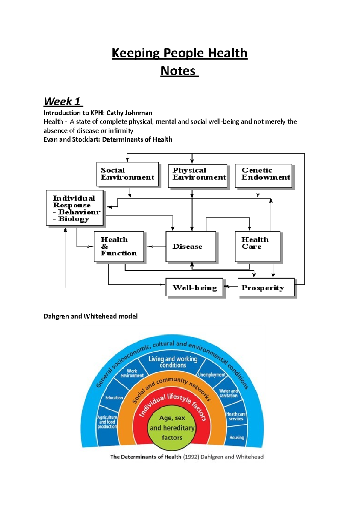 Public Health Notes - Keeping People Health Notes Week 1 Introduction ...