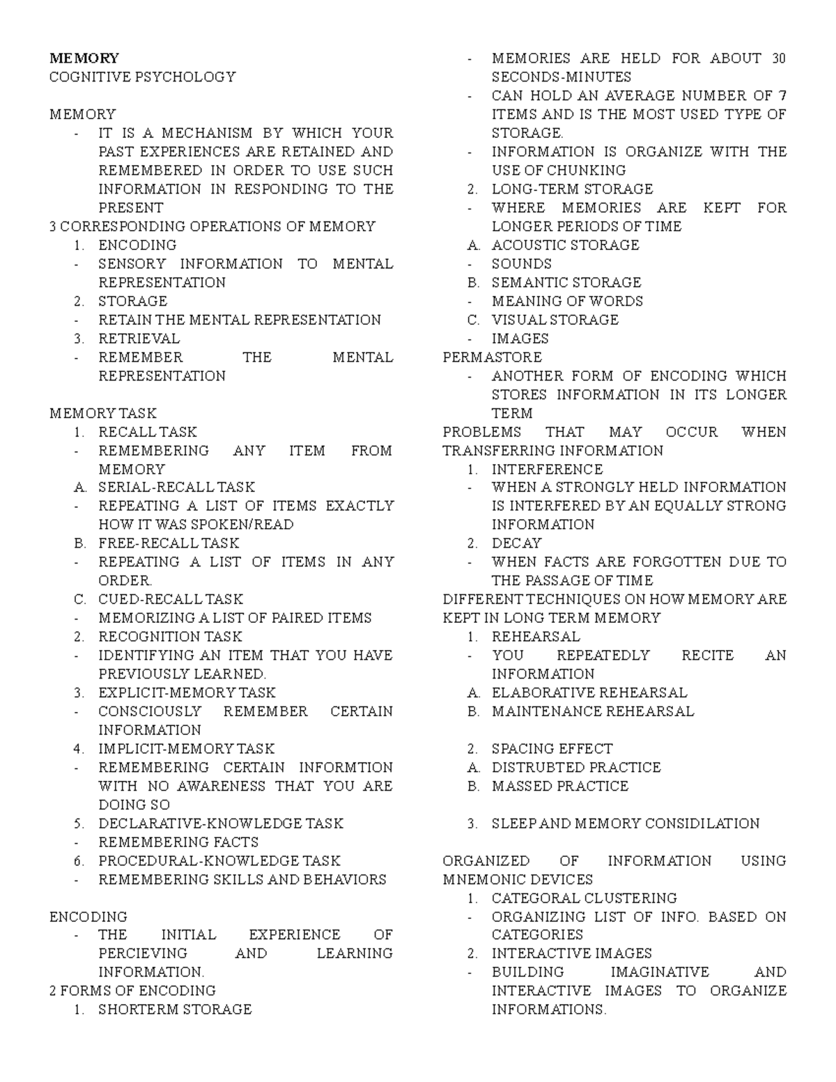 Memory ( Cognitive Psychology) - MEMORY COGNITIVE PSYCHOLOGY MEMORY ...