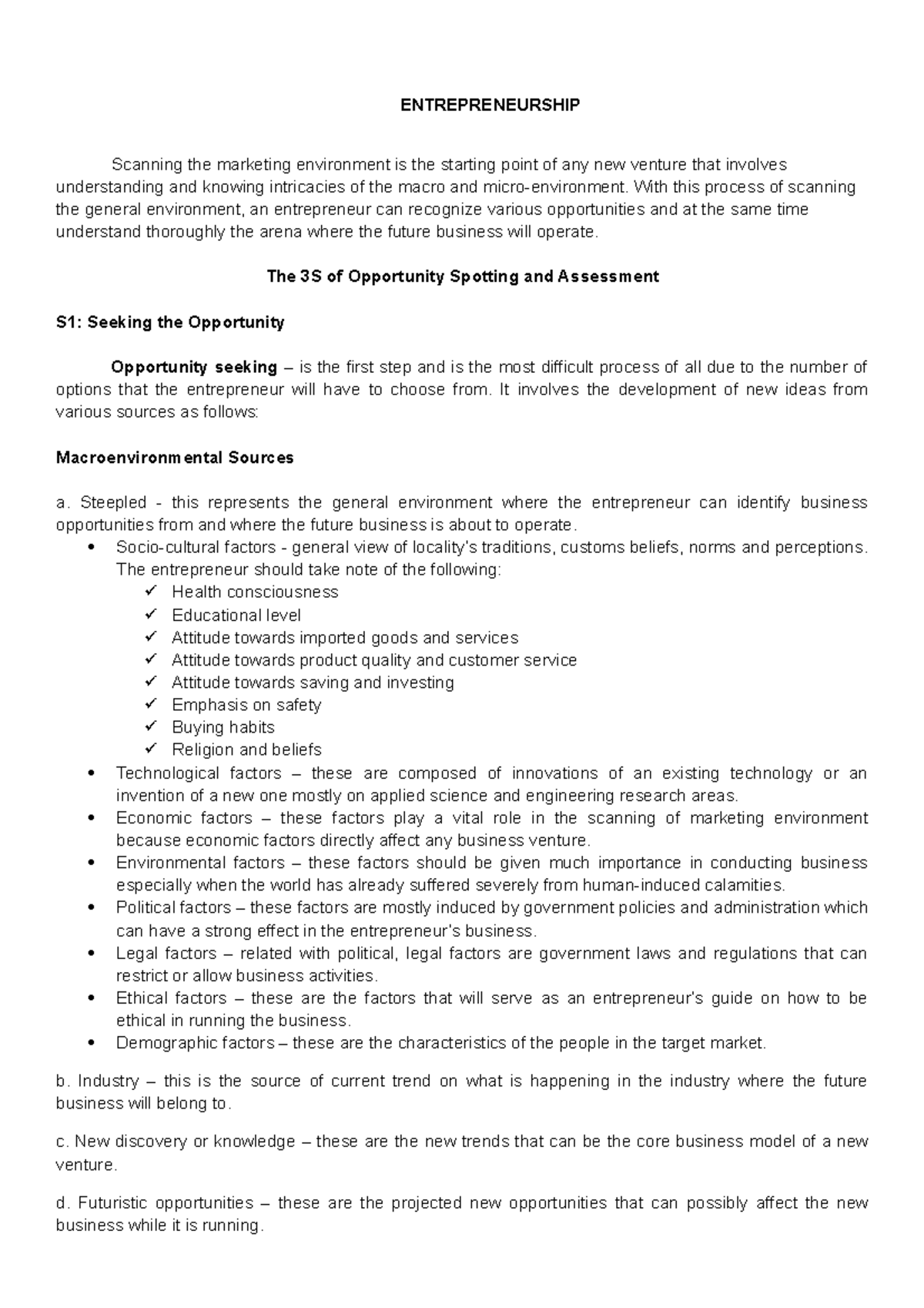 Opportunity spotting - ENTREPRENEURSHIP Scanning the marketing ...