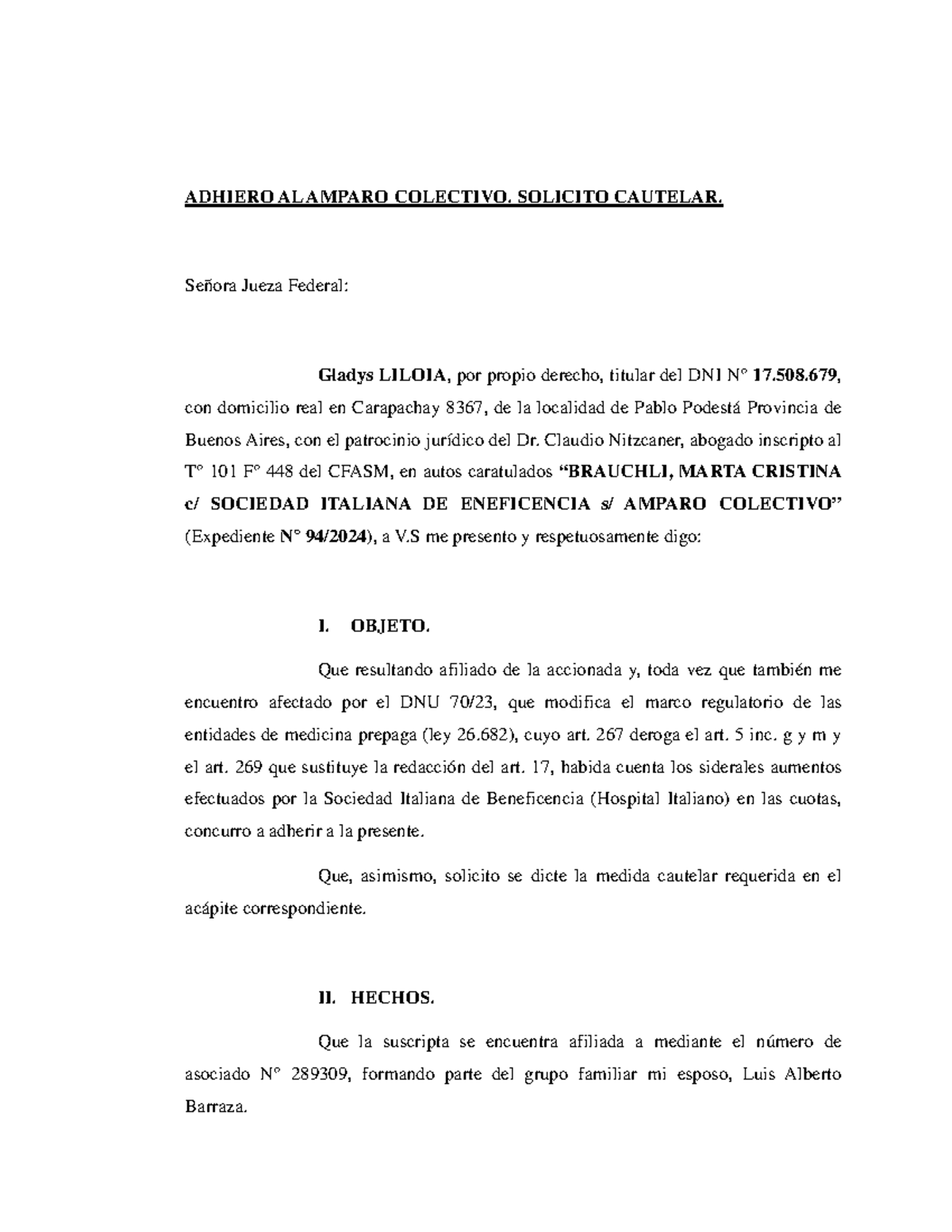 Modelo adhiere italiano grupo familiar - ADHIERO AL AMPARO COLECTIVO ...