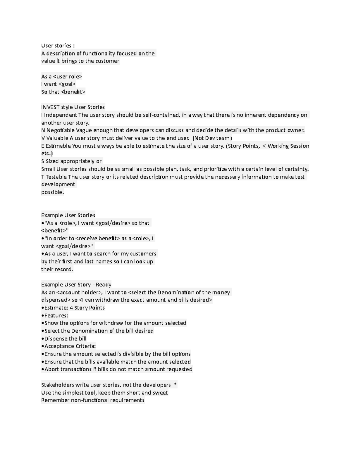 User stories - assignment - User stories : A description of ...