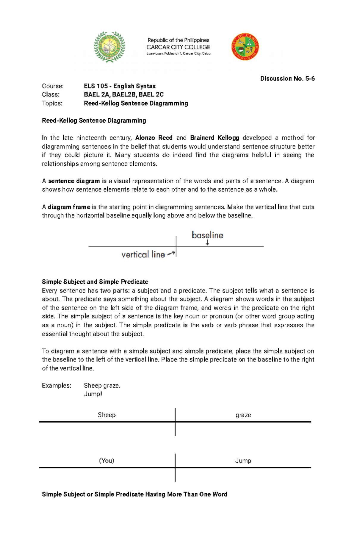ELS 105 Module 5-6 - Discussion No. 5- Course: ELS 105 - English Syntax ...
