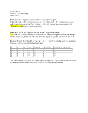 Assignment 3 & 4 (Predicate logic - COSC 2375 Discrete Structures) - Assignment 2 (Predicate ...