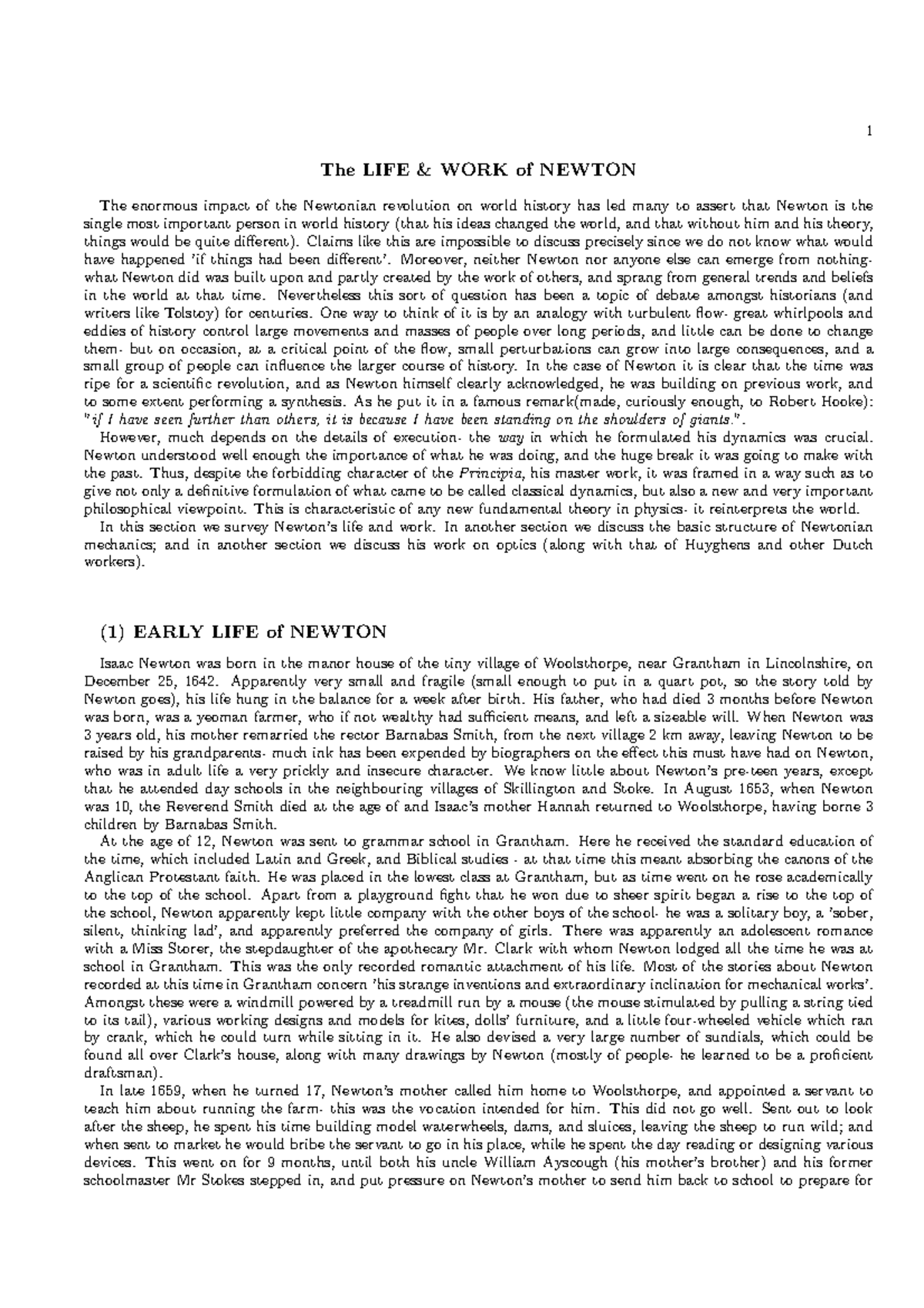 Newton - Yea - The LIFE & WORK of NEWTON The enormous impact of the ...