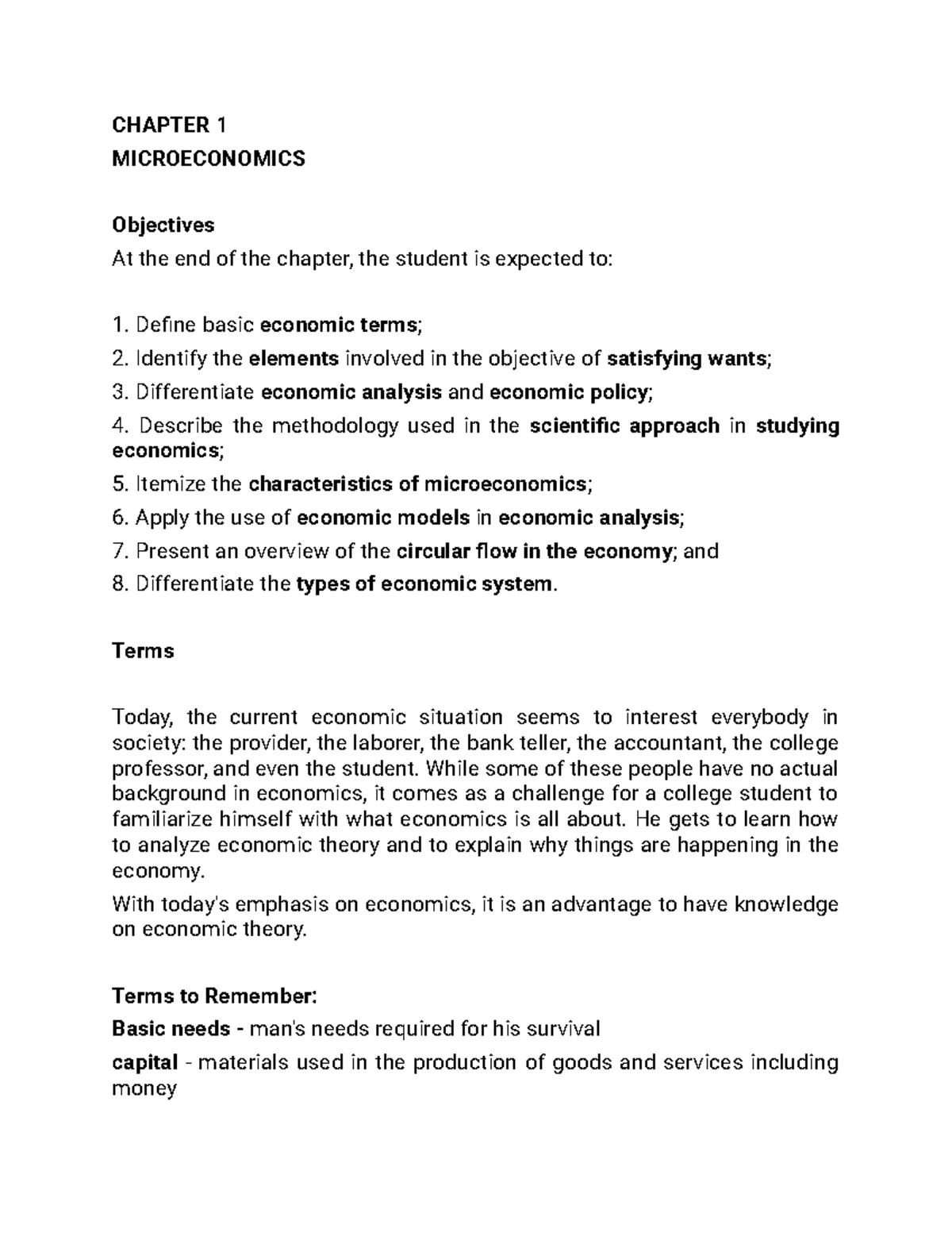 Chapter 1 Economics - MAY THIS HELP U! - CHAPTER 1 MICROECONOMICS ...