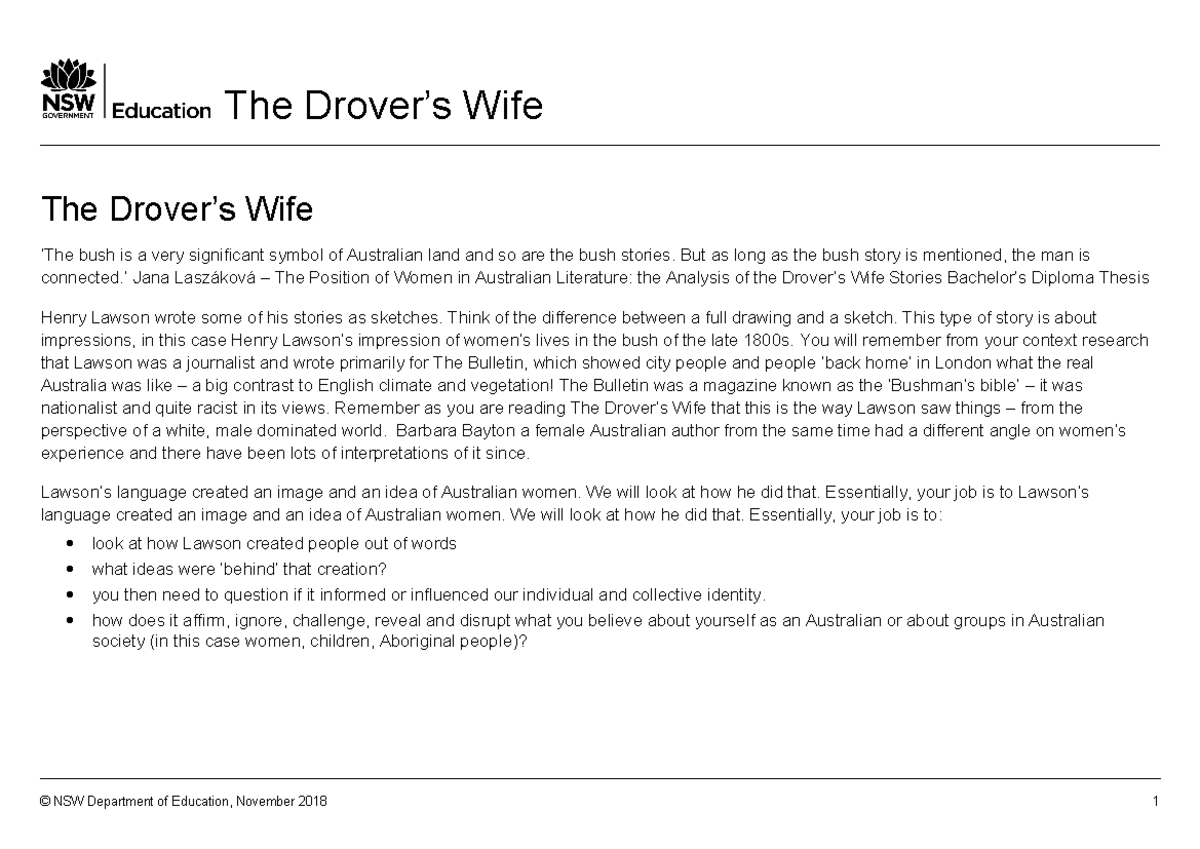 English standard henry lawson - The Drover’s Wife The Drover’s Wife ...