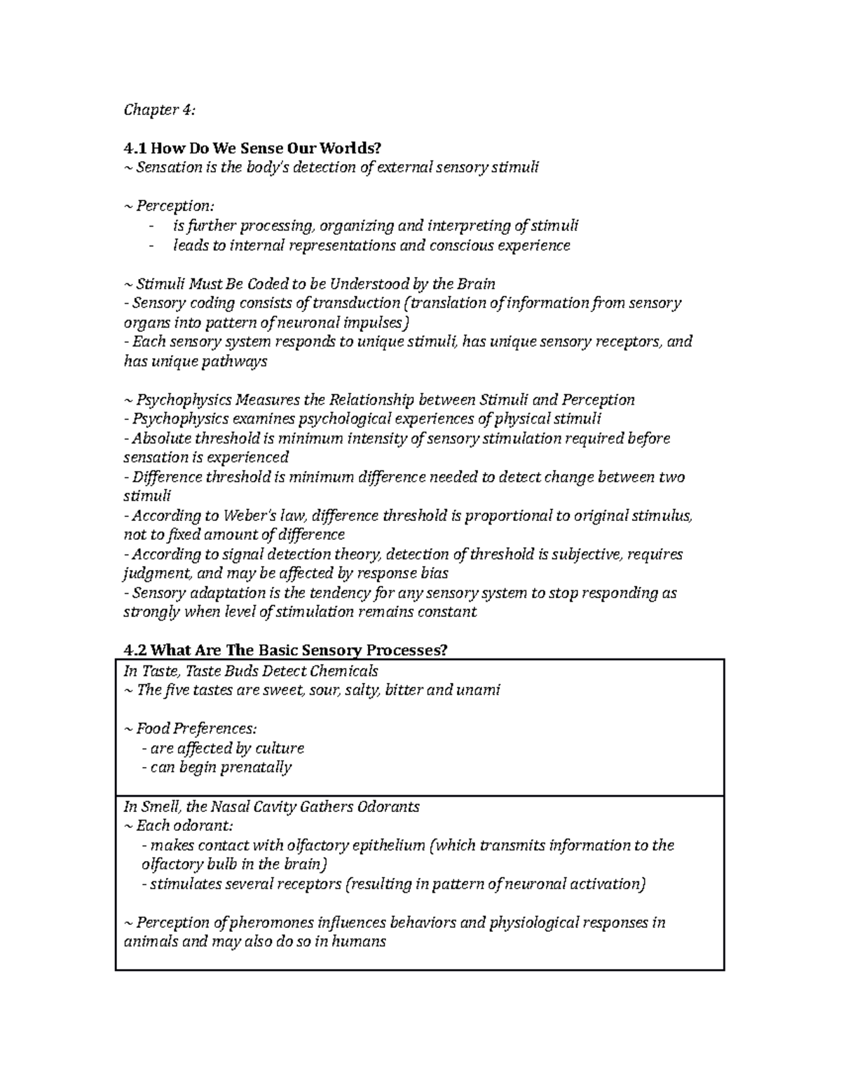 Chapter 4 - Lecture notes 4 - Chapter 4: 4 How Do We Sense Our Worlds ...