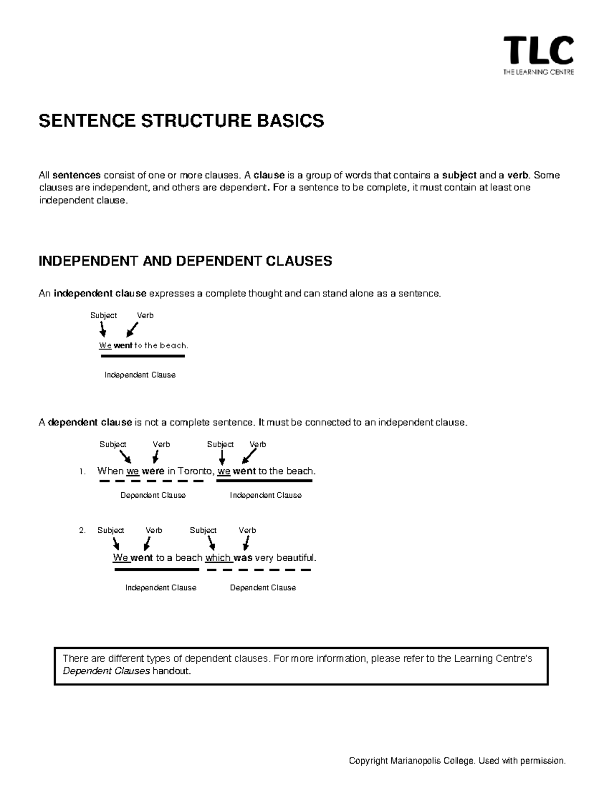 Sentence-Structure-Basics - SENTENCE STRUCTURE BASICS All sentences ...