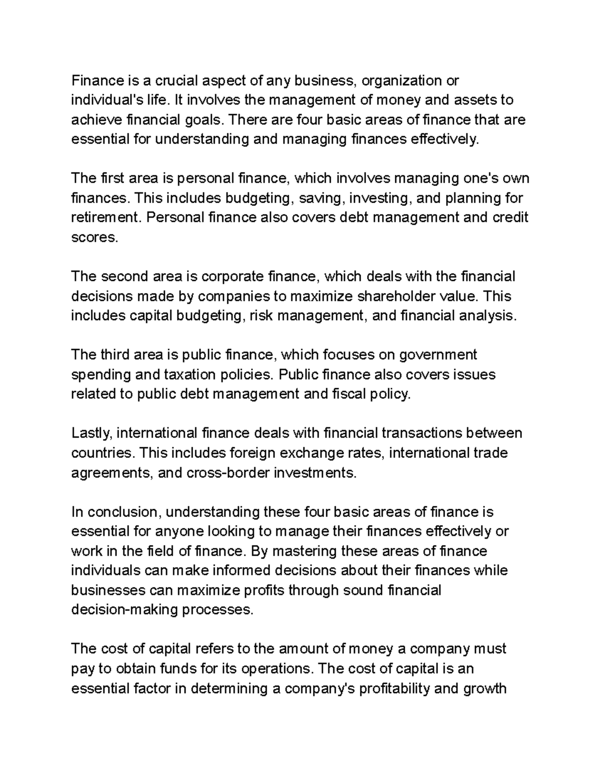 Finance lecture notes - Finance is a crucial aspect of any business ...