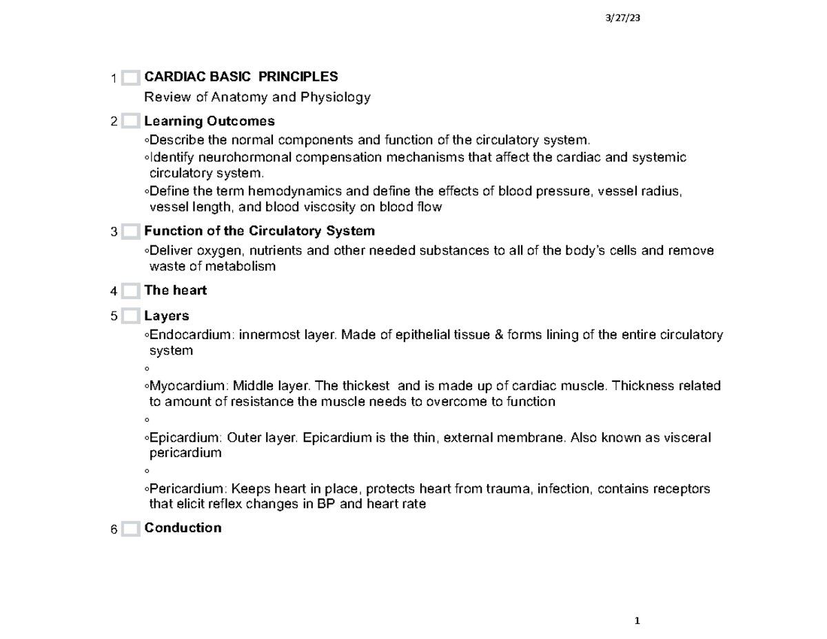 JSBasic Cardiac Concepts 2020 - 3/27/ 1 CARDIAC BASIC PRINCIPLES Review ...