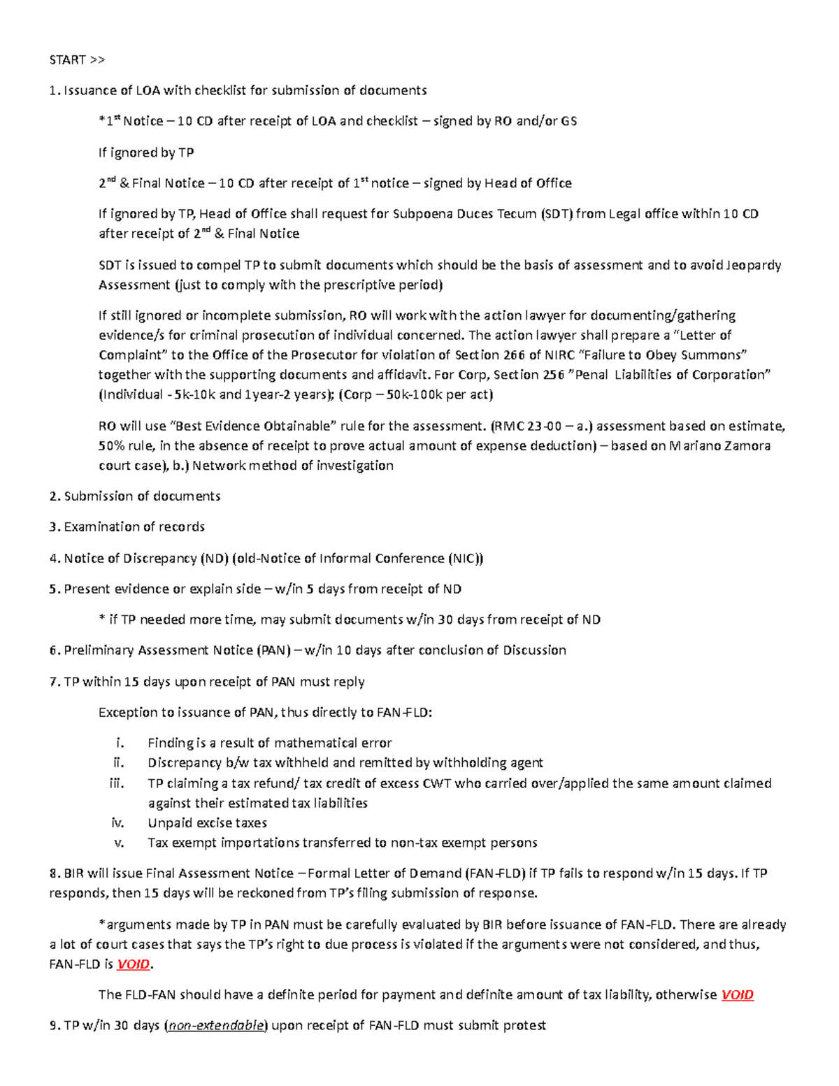 BIR-Assessment-Process - START >> Issuance of LOA with checklist for ...