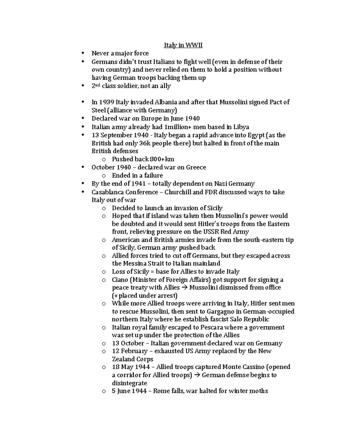Italy in WWII - Summary outline of class notes and reading - Italy in ...