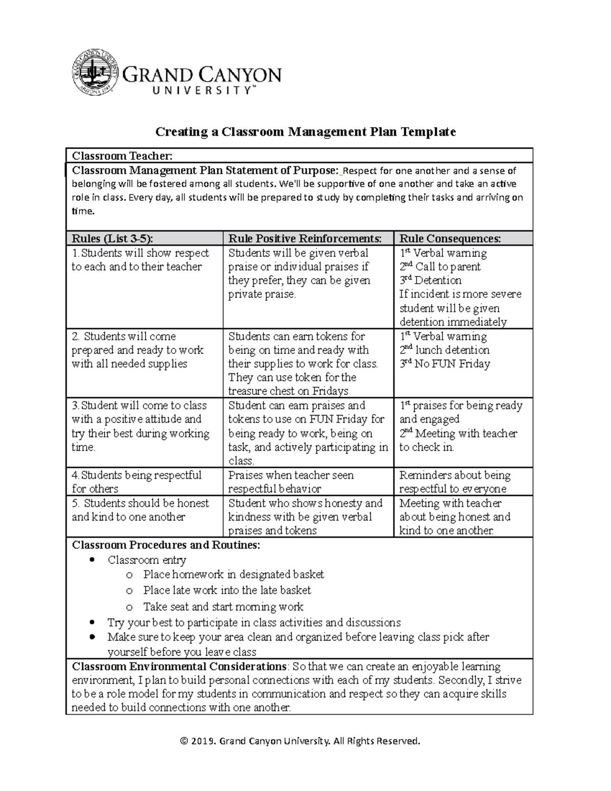 SPD 540 RS Creating a Classroom Management Plan - Creating a Classroom ...