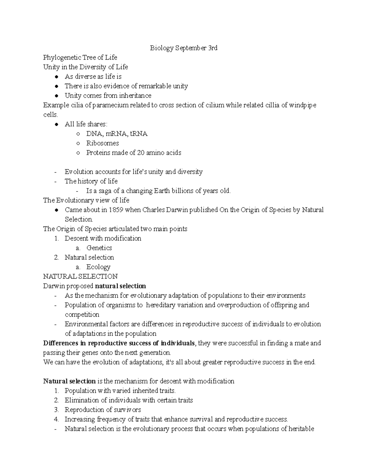 Biology Notes 9 3 - Biology September 3rd Phylogenetic Tree of Life ...