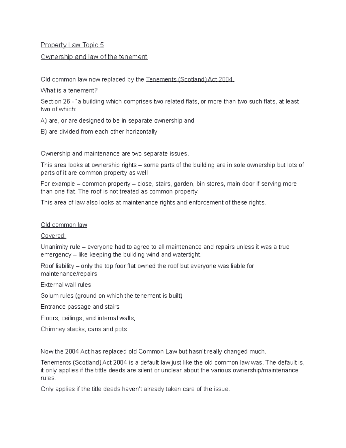 Property Lec 5 - Ownership & law of the tenement - Property Law Topic 5 ...