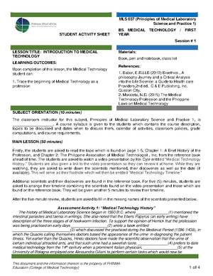 BIO 024 Session 1 - BIOCHEM- FAYE SALUD - STUDENT ACTIVITY SHEET BIO ...