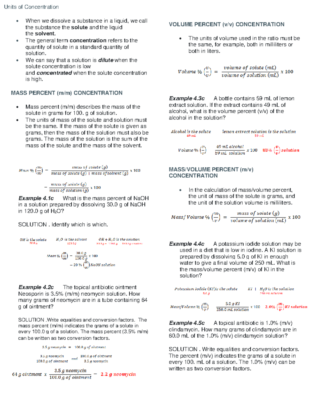 Units OF Concentration - Units of Concentration - When we dissolve a ...
