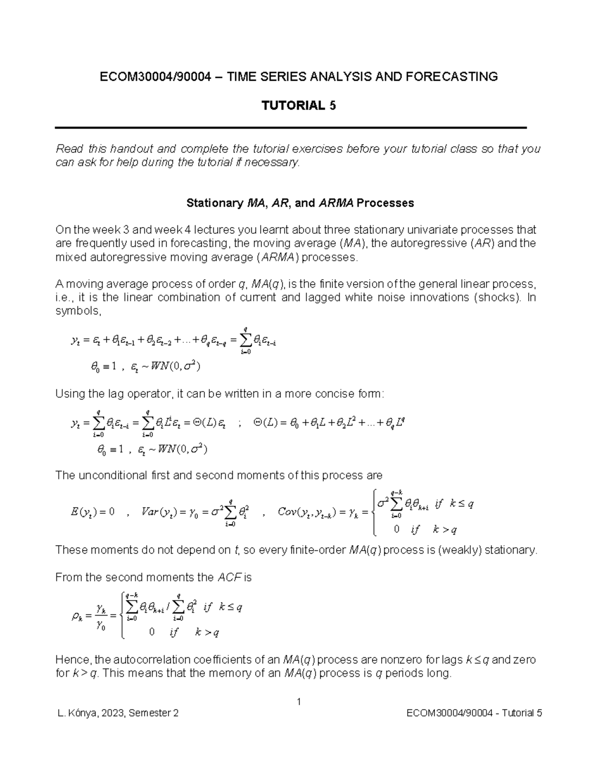 Tutorial 5 1 Ecom30004 90004 Time Series Analysis And Forecasting