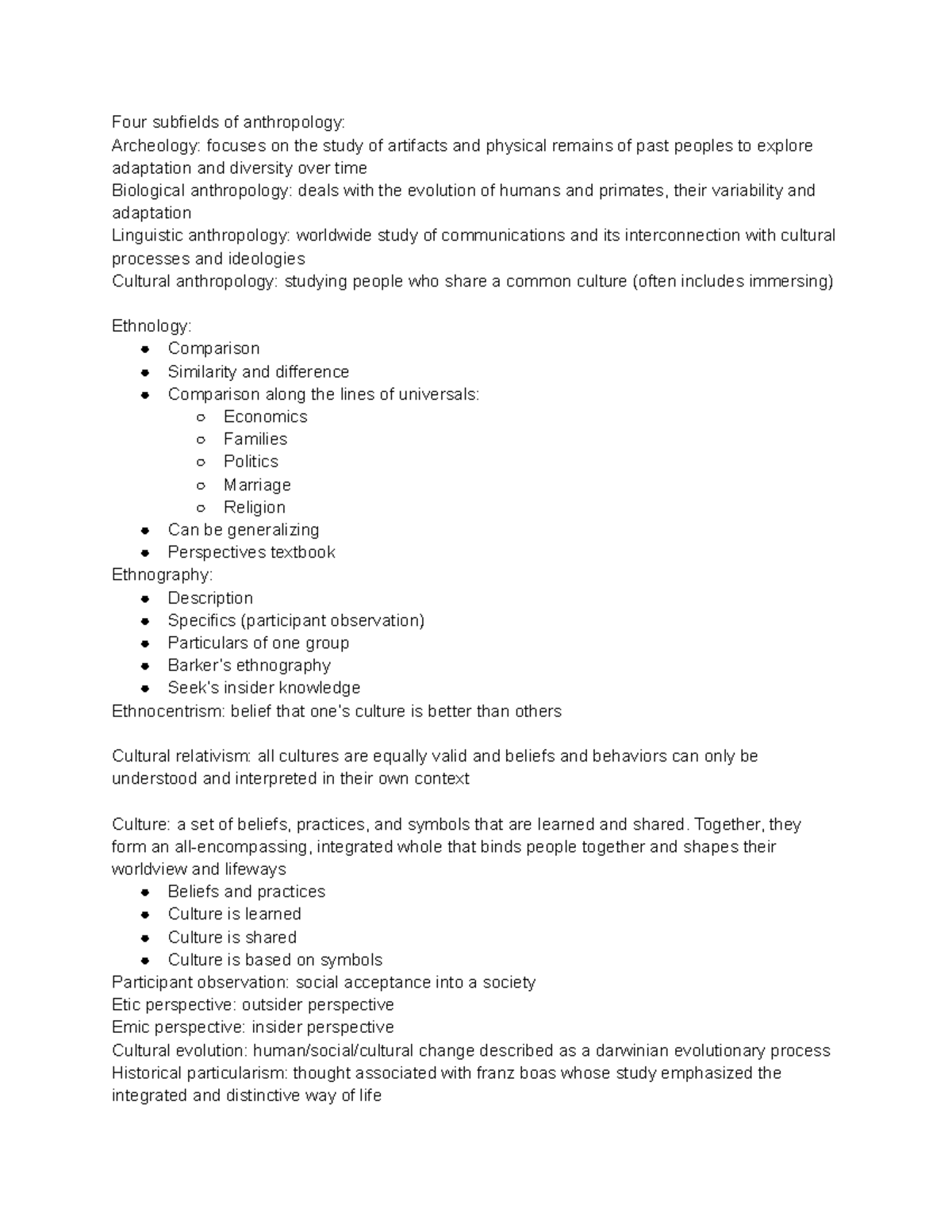 Anthropology Midterm Review - Four subfields of anthropology ...