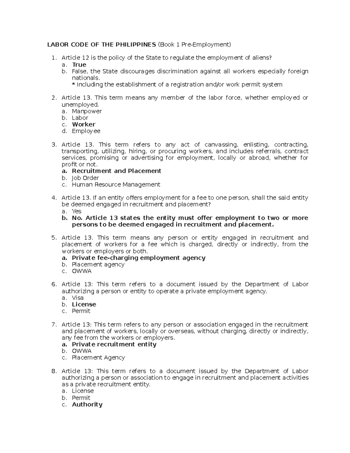 CHRA Practice Test - Labor Code Book 1 - LABOR CODE OF THE PHILIPPINES ...