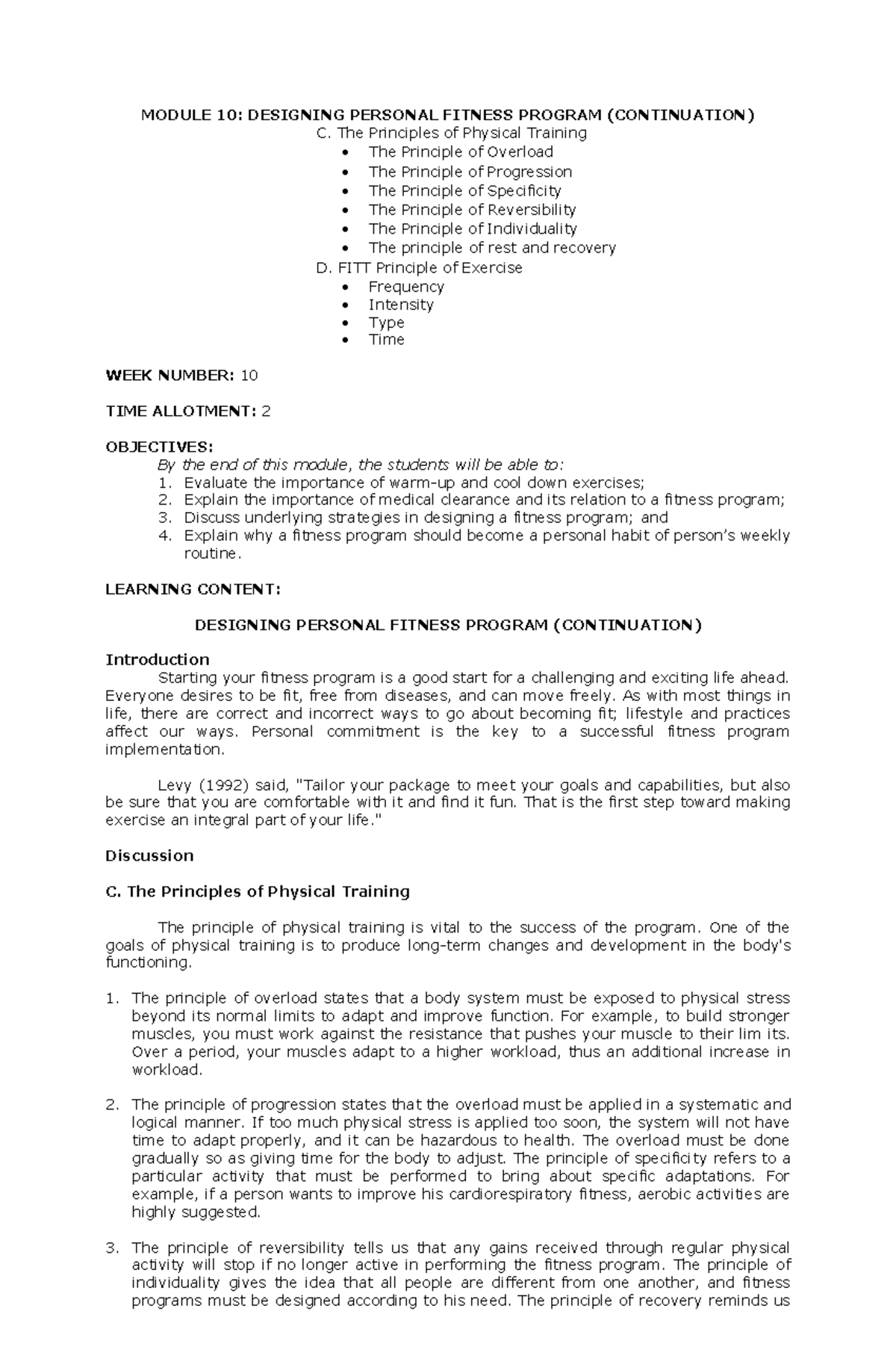 Module WEEK 10 PE002 Fitness Exercises - MODULE 10 : DESIGNING PERSONAL ...