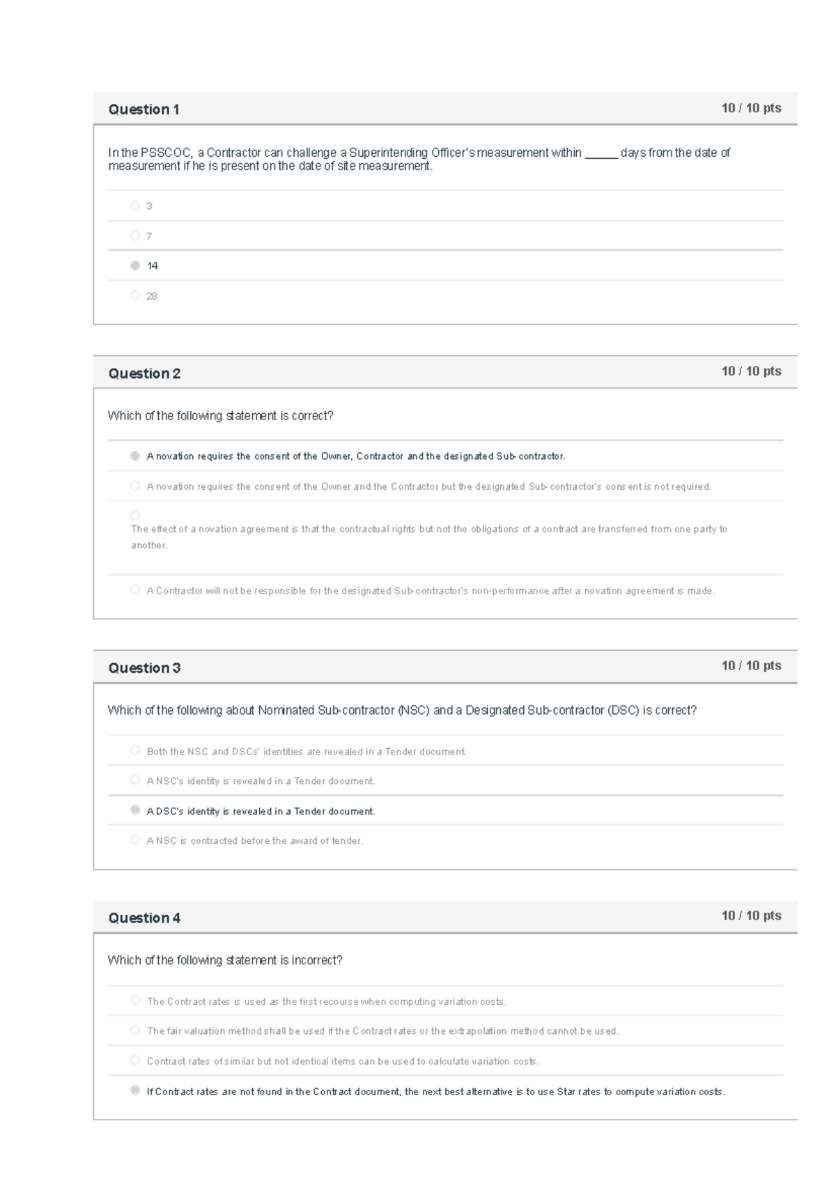BPM109 Contract Administration PCQ02 - Question 1 10 / 10 pts In the ...