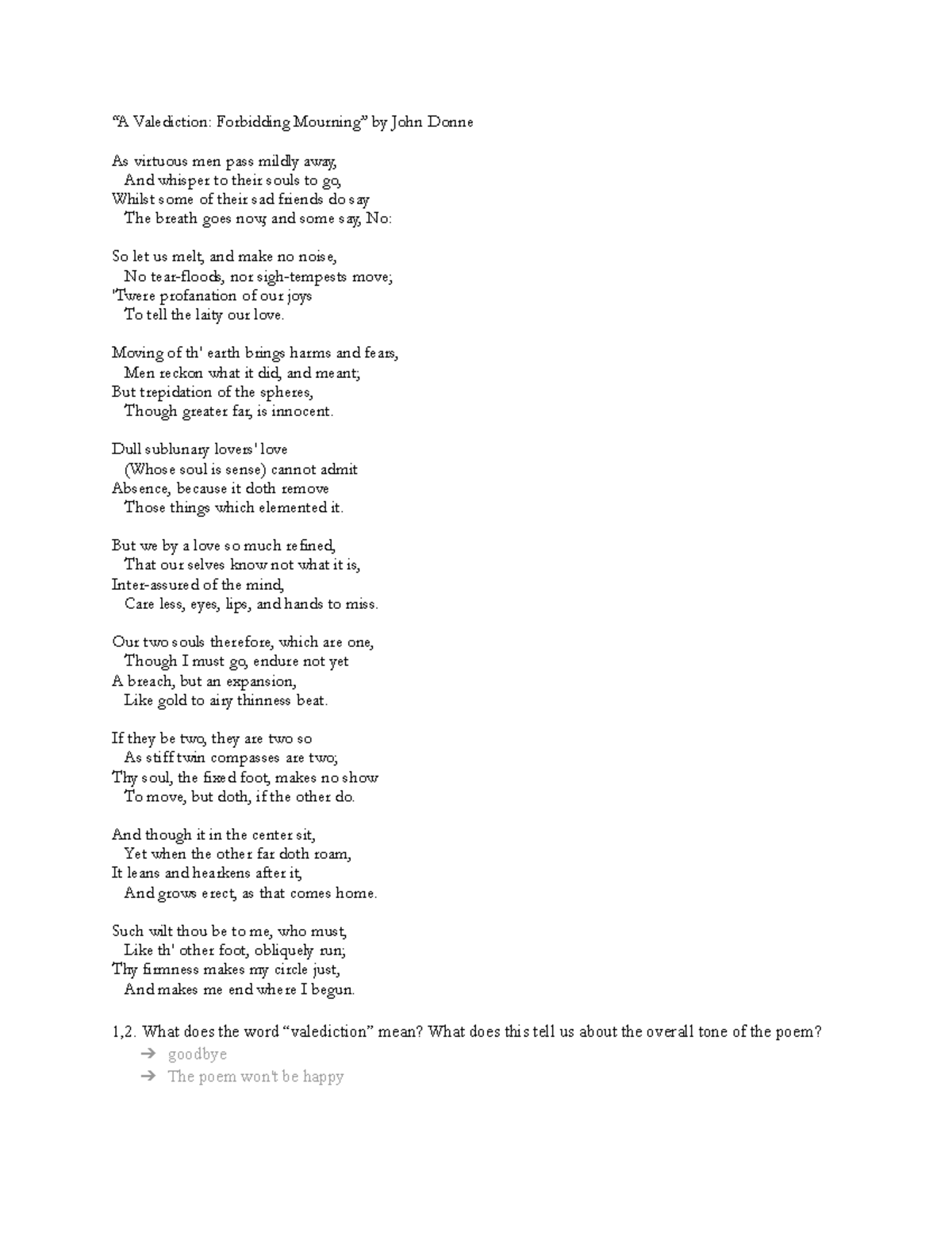 John Donne Poems - 9013678 - “A Valediction: Forbidding Mourning” by ...