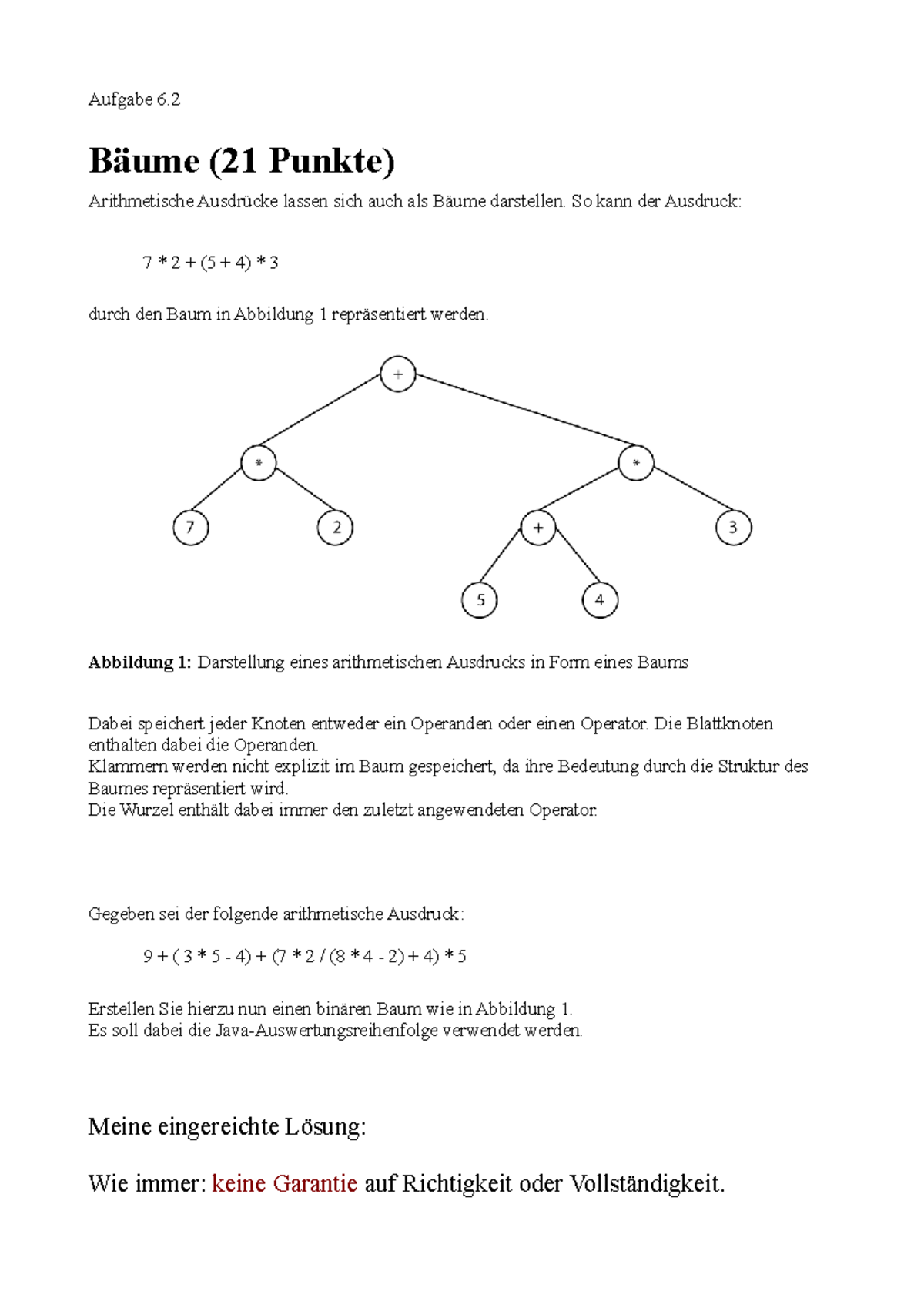 Lösung Aufgabe 6.2 OOP WS20/21 - Aufgabe 6. Bäume (21 Punkte ...