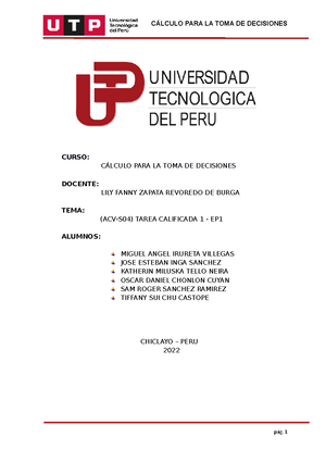 (ACV-S04)Evaluación Calificada en Linea 2 - EP1 Calculo PARA LA TOMA DE Decisiones (18249) - Studocu