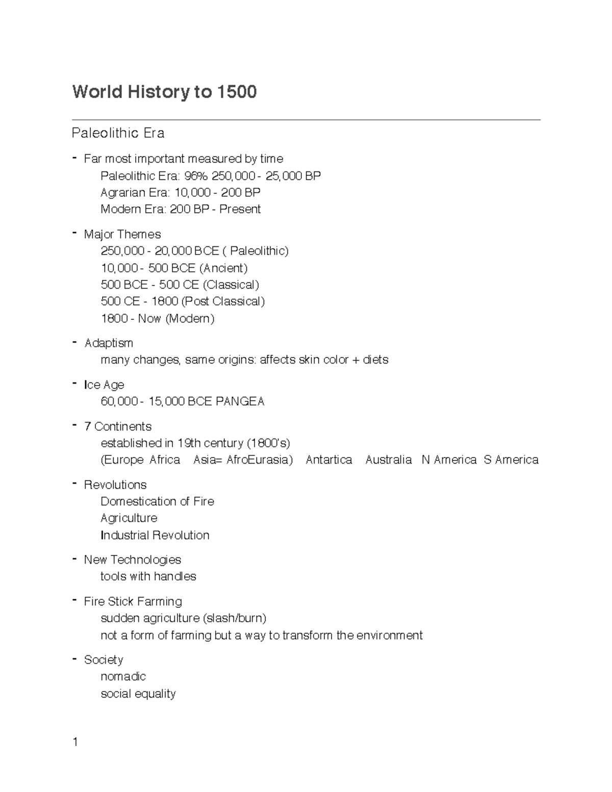 World History to 1500 pdf - World History to 1500 Paleolithic Era Far ...