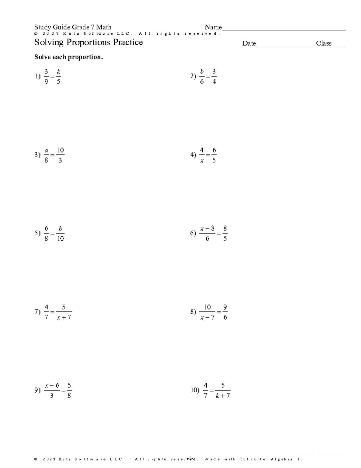 Solving Proportions Practice - ©H B 2 q 0 [ 2 P 3 ] oKfuyt^ag SSEoWf ...