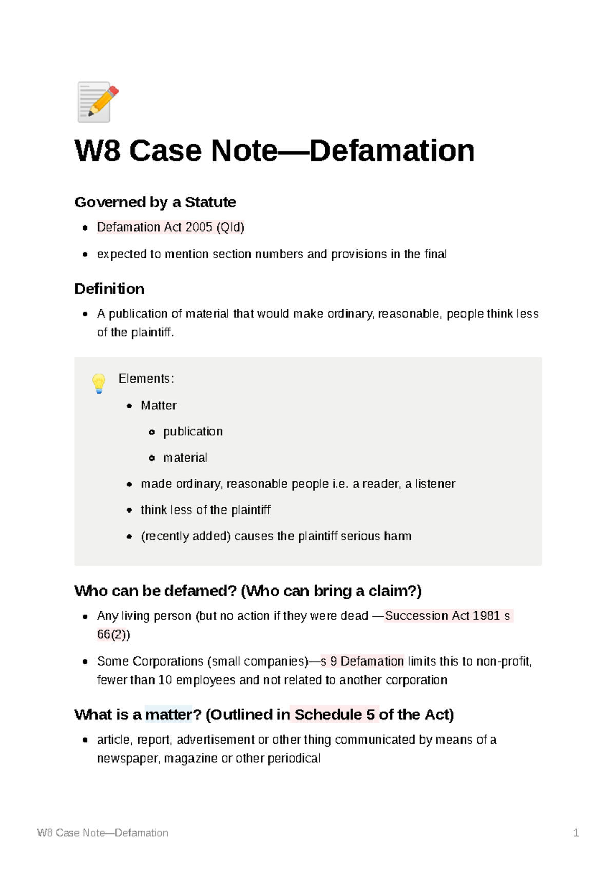 W8 Case Note Defamation - 📝 W8 Case Note—Defamation Governed by a ...