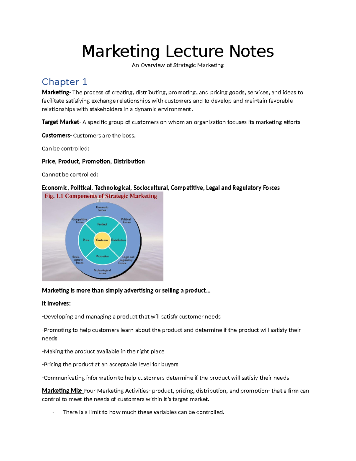 Marketing Lecture Notes - Target Market- A specific group of customers ...