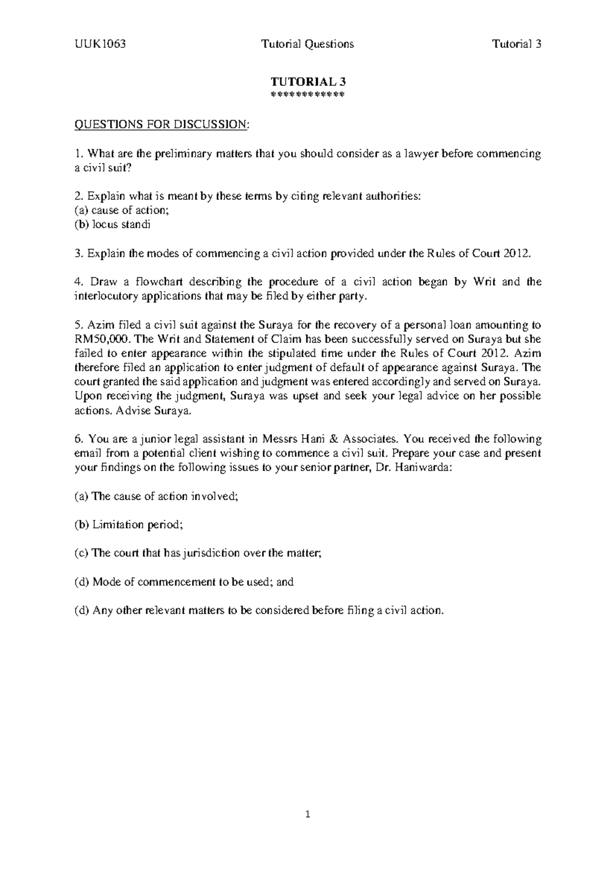 Tutorial 3-202002 21022052 - UUK1063 Tutorial Questions Tutorial 3 1 ...