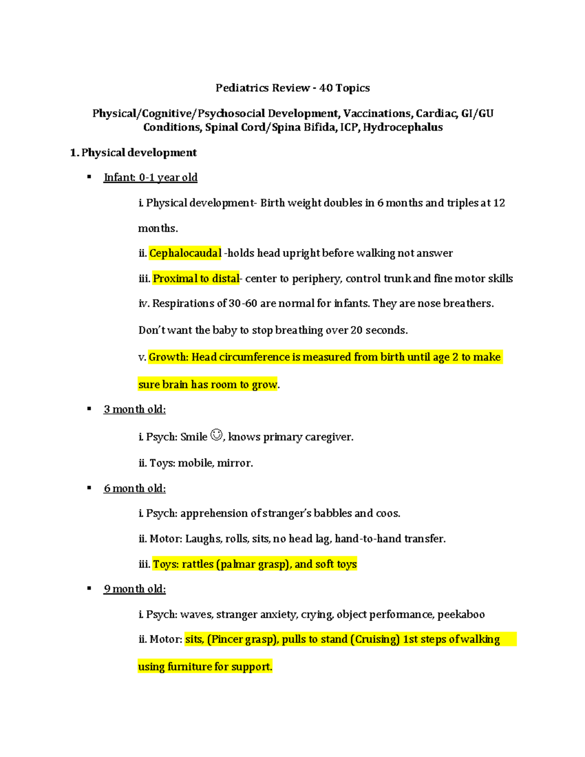 Peds Review 1 - Pediatrics Review 40 Topics Development, Vaccinations ...