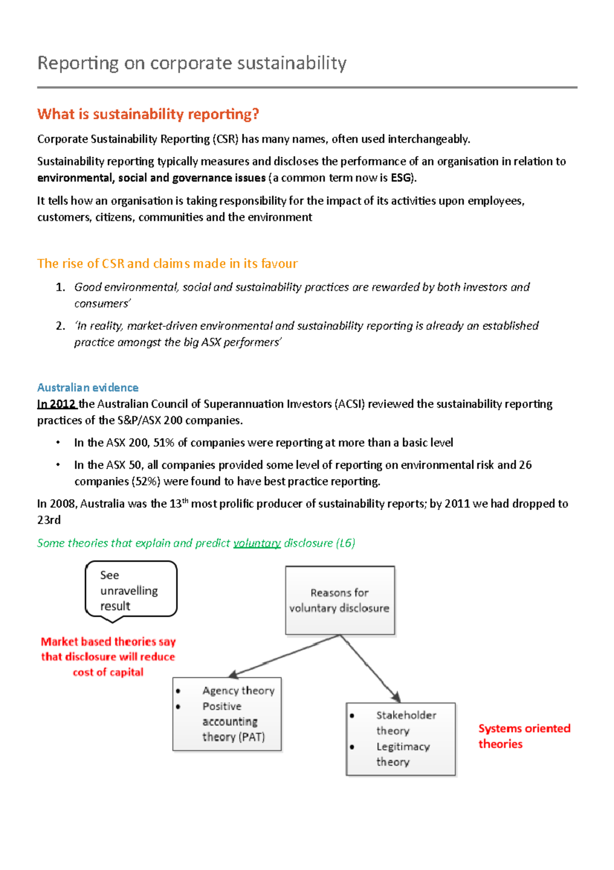 Week 7 - Notes - Reporting on corporate sustainability What is ...