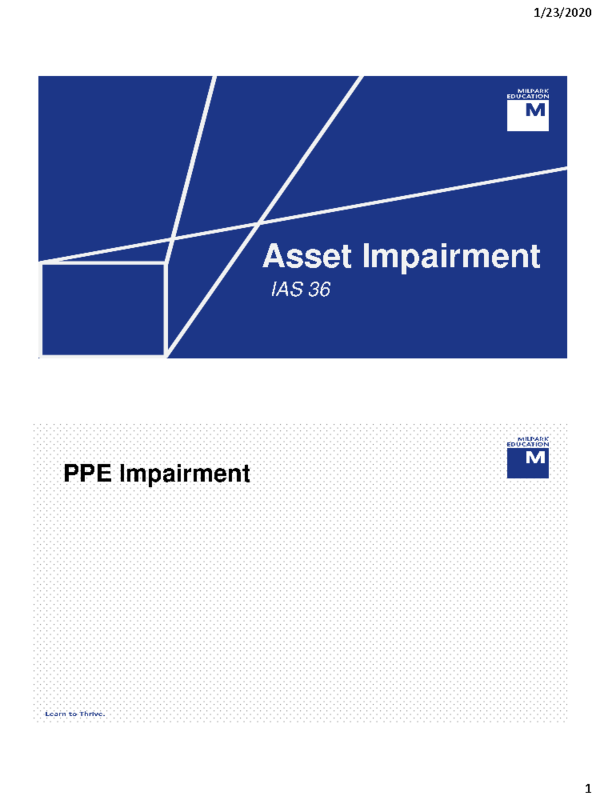 1 - Asset Impairment slides - Asset Impairment IAS 36 PPE Impairment ...