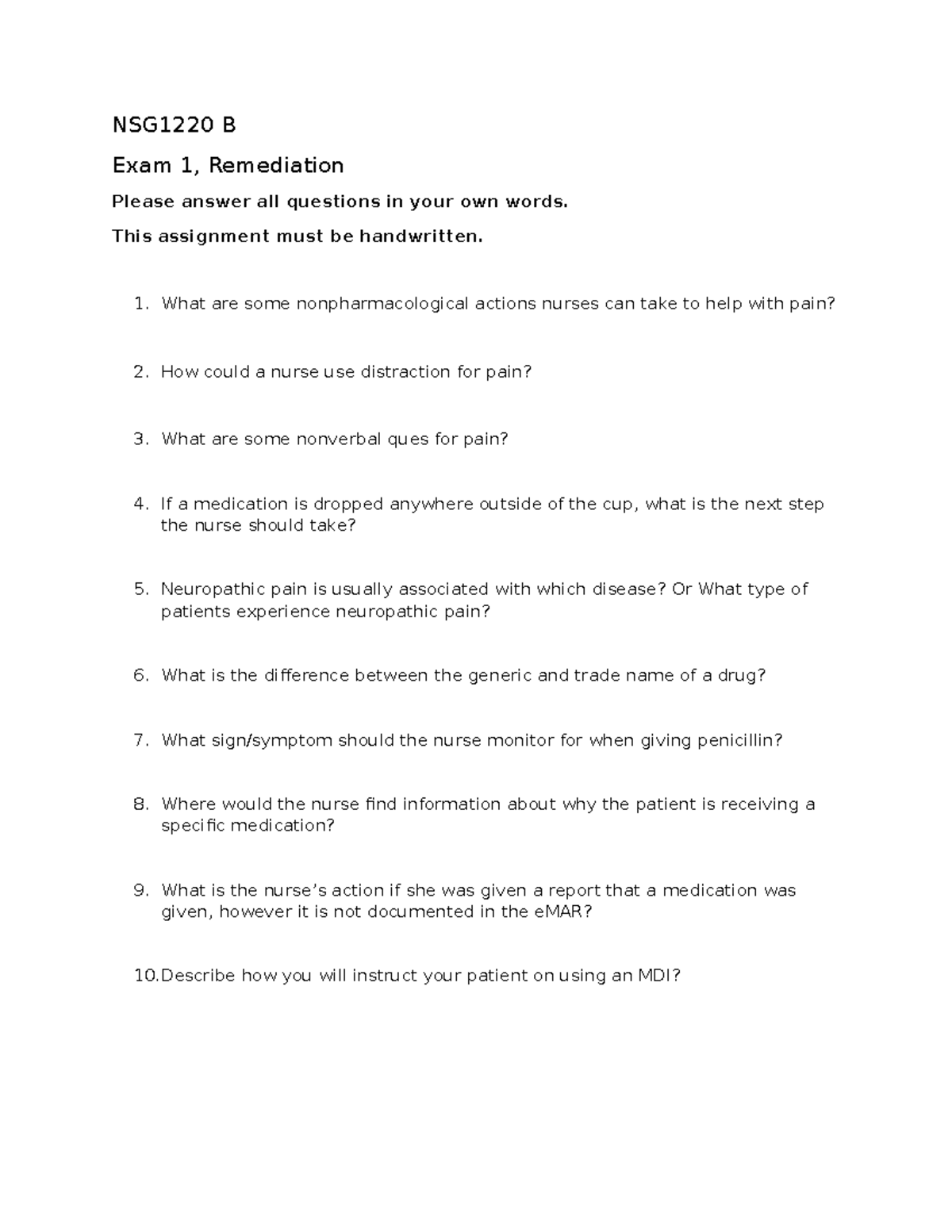 Exam 1 Remediation 4 - Assignment - NSG1220 B Exam 1, Remediation ...