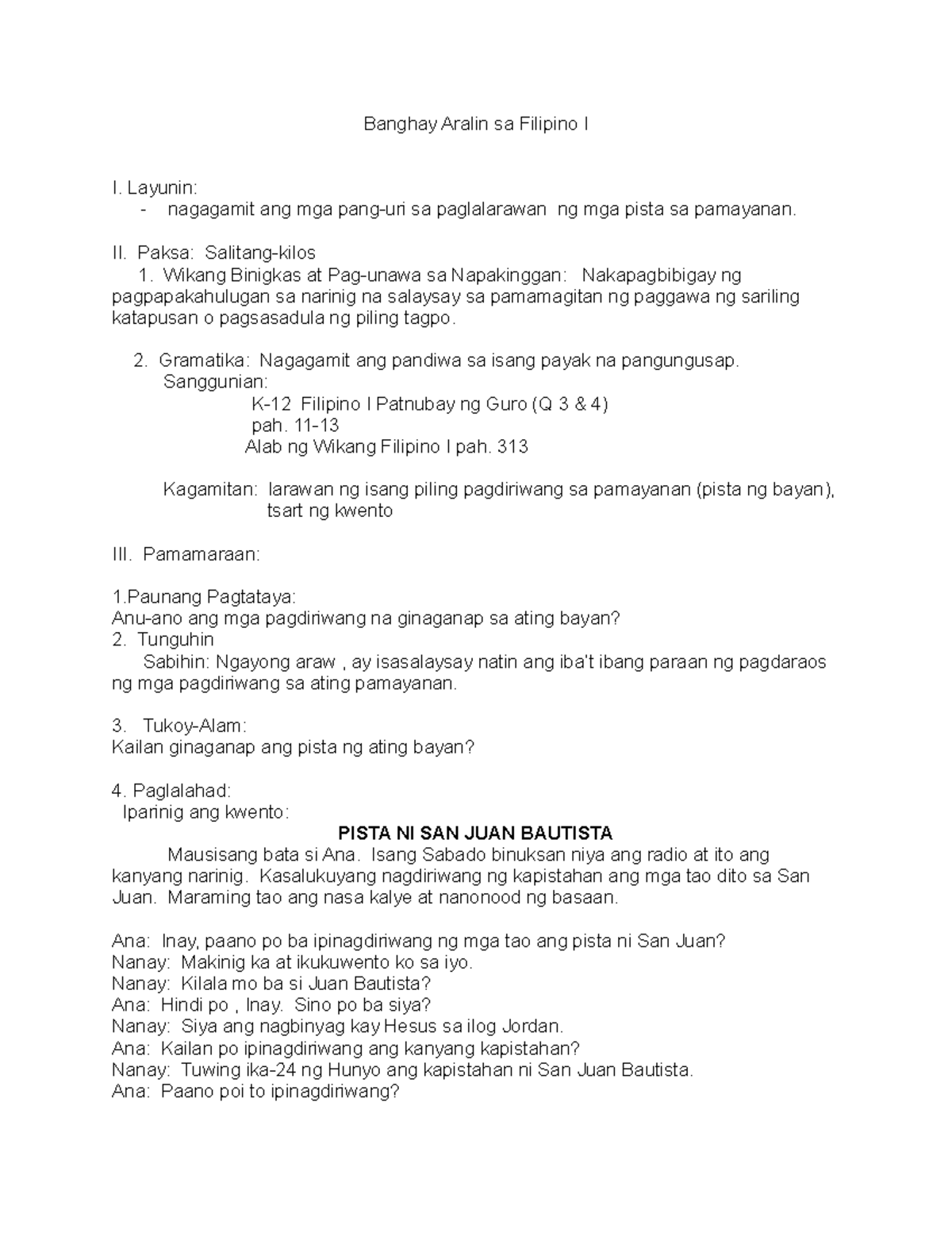 COT Filipino 1 - FURTHER STUDIES AND GUIDE - Banghay Aralin sa Filipino ...